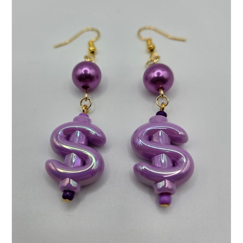Handmade | Jewelry | Handmade Earrings Purple Faux Pearl Money Sign ...